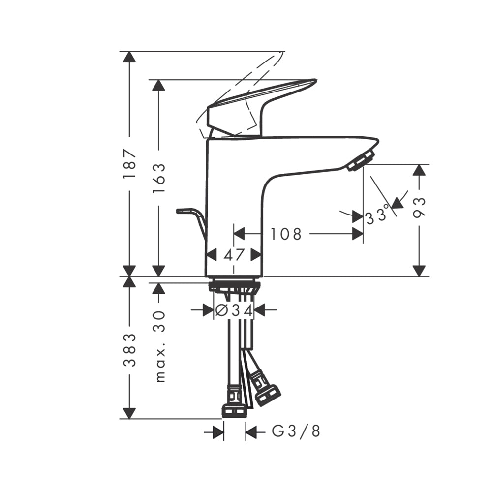 Hansgrohe Logis Single Lever Basin Mixer 100, Pop-up Waste, Chrome Pla ...
