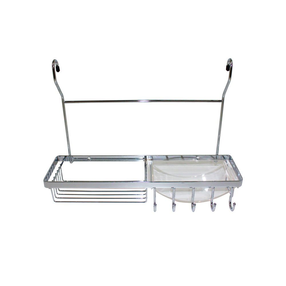 Cleanser & Sponge Rack 400x110x280mm with 5 Hooks - Stainless Steel Ch ...