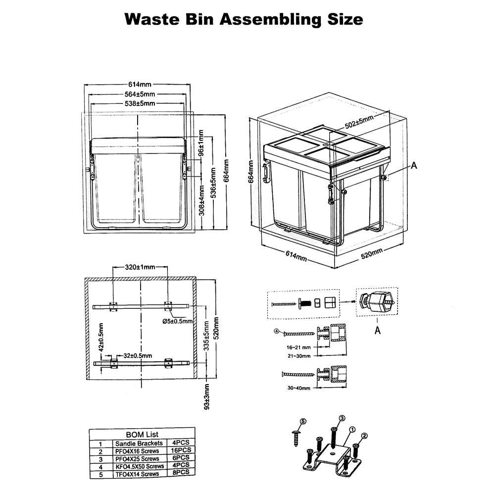 Pull-out Waste Bin with 2x45L Plastic Bucket For 60cm Cabinet in Dubai ...