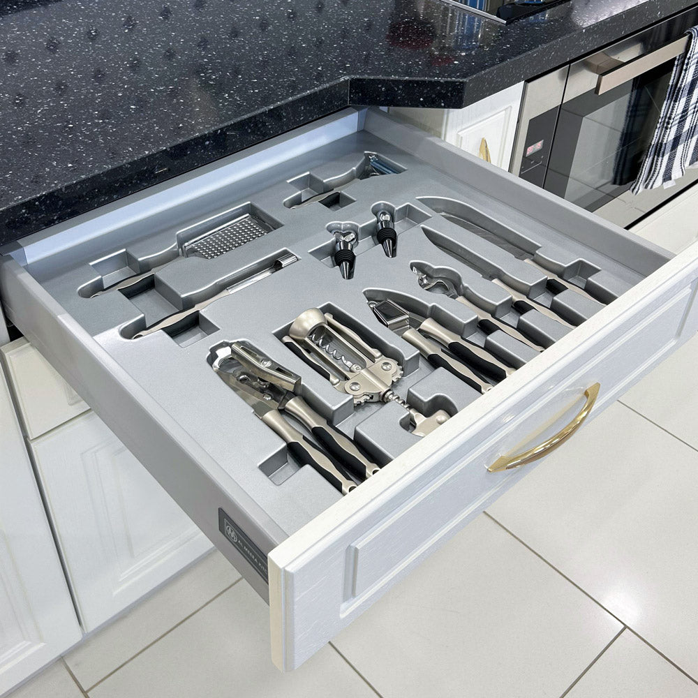 Kitchen Cutlery Tray with Utensils in Metallic Grey for 60cm Drawer ...