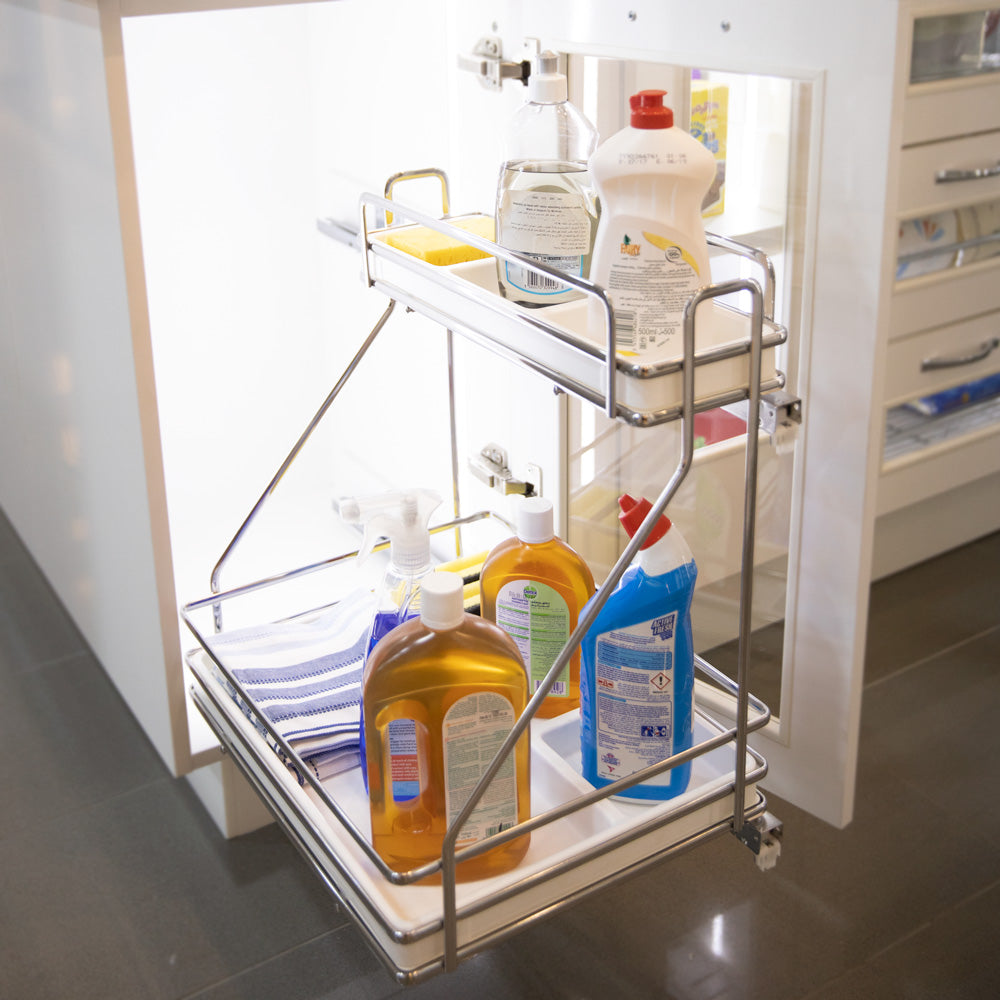 Flat Chrome Wire Pull-Out Side Railing Basket for Cleaning Agents ...