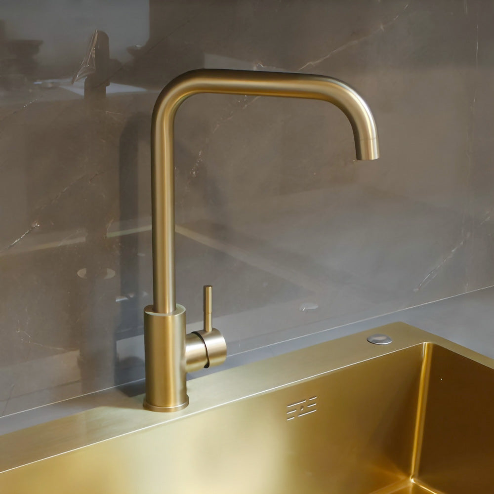 Al Meera Gooseneck Kitchen Faucet, 360° Rotation, Gold Plated, Stainle ...